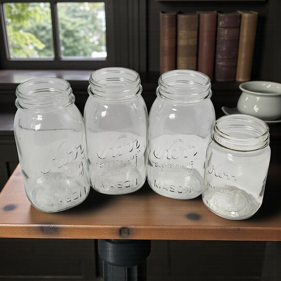Kerr | Kitchen | 4 Vintage Kerr Mason Jars Ahk 93s Glass Quart Pint ...